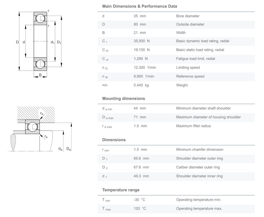 FAG 6307-C3 Deep Groove Ball Bearing Size 35x80x21